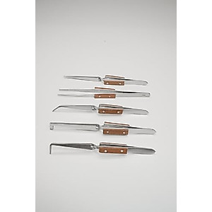 Fiber Grip Tweezers Jewelry Hobby Craft Soldering Fiber Grip Cross Locking Set Bent and Straight Tip 5 PCS By JTS