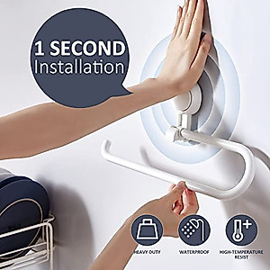 TAILI Suction Cup Paper Towel Holder Under Cabinet, No Drilling Plastic Paper Towel Rack for Kitchen, Reusable Paper Towel Hanger, Wall Mount Paper Towel Holder White