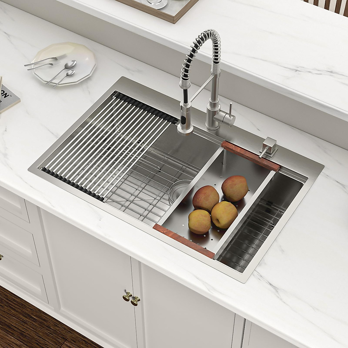 33 Kitchen Sink Drop In - Donsdey 33 Inch Kitchen Sink Ledge Workstation 16 Gauge Stainless Steel Drop In Topmount Single Bowl Rectangular Kitchen Sink Basin