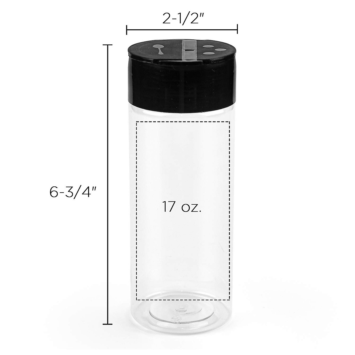 Foraineam 16 Pack - 17 oz. (500ml) Plastic Spice Jars Containers Bottles with Black Flip Cap To Pour Or Sifter Shaker - Perfect for Storing Spice, Powders and Herbs