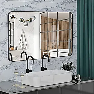 Floresita Black Bathroom Mirror for Wall 24 x 36 Inch Aluminum Alloy Metal Framed Mirror Non-Rusting Black Vanity Mirror Wall Mounted for Modern Farmhouse
