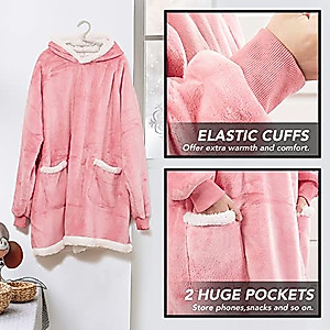 Deconovo Cozy Fuzzy Solid Wearable Blanket for Adult Children Friends Parents, All Season Sherpa Blanket Hoodies, Pink, Standard