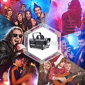 Upgraded Smoke Machine Fog Machine, 2000CFM Fog 8 LED and 13 Colors Lights Timing Remote Control Auto Spray, 500W Professional Stage Fogger for Christmas Halloween Party DJ Show Wedding Indoor Outdoor