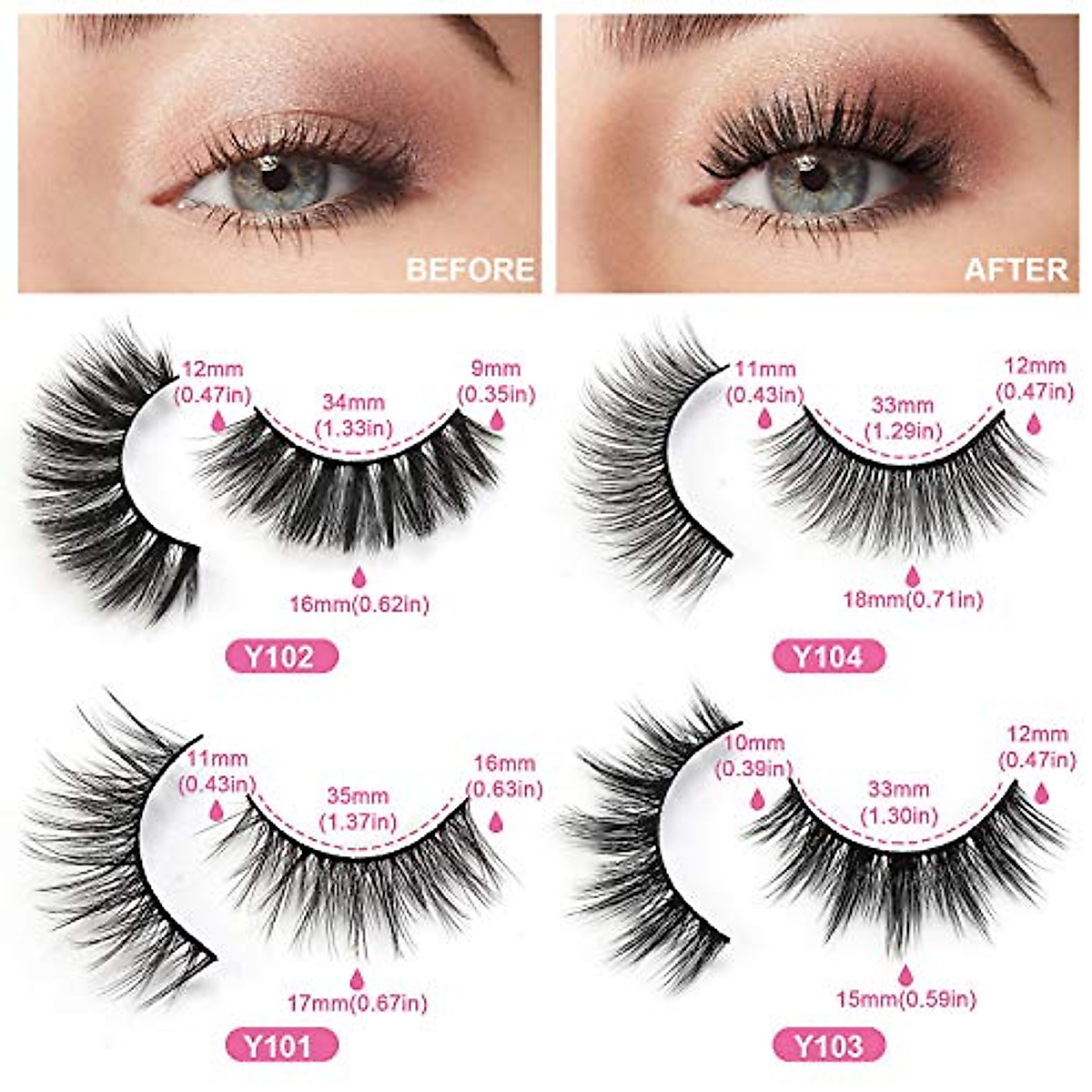 MAGEFY 24 Pairs Faux Mink Eyelashes, 4 Style Natural Fluffy False Eyelashes,Dramatic Reusable Fake Lashes Pack For Women
