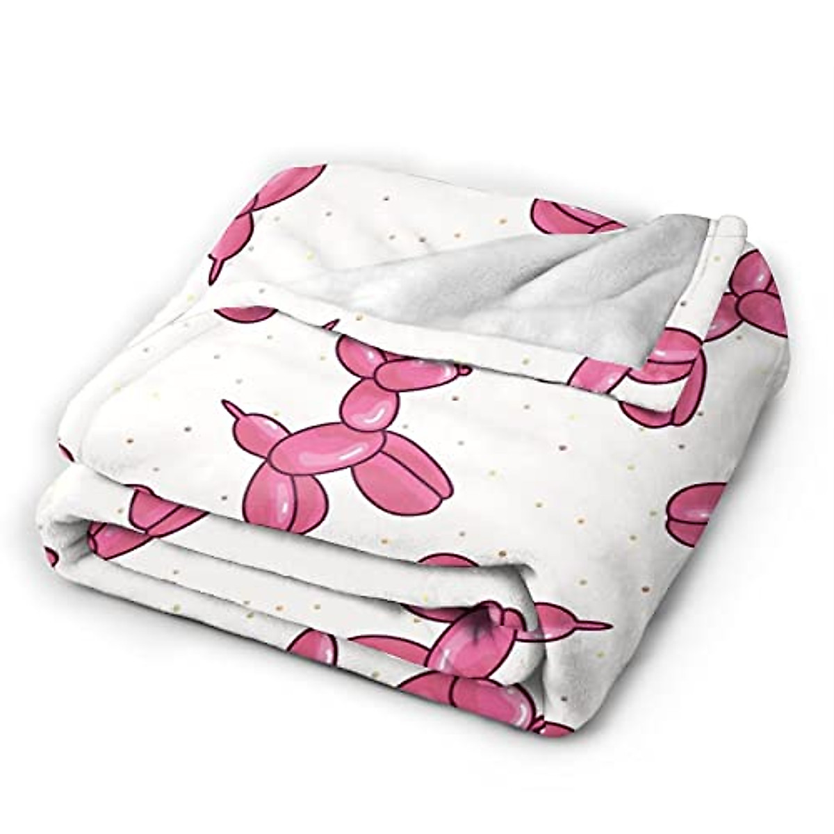 Cute Cartoon Pink Balloon Animal Dog Throw Blanket Soft Flannel Fleece Blankets for Bed Couch Sofa,All Season Cozy Blankets Throws King Queen Full Size for Kids Women Adults 60"X50"