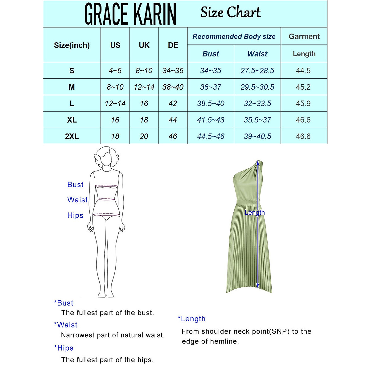 GRACE KARIN Womens One Shoulder Cutout Sleeveless Midi Dress Sexy Satin Pleated Dress Elegant Formal Prom Party Dress Peacock Blue S