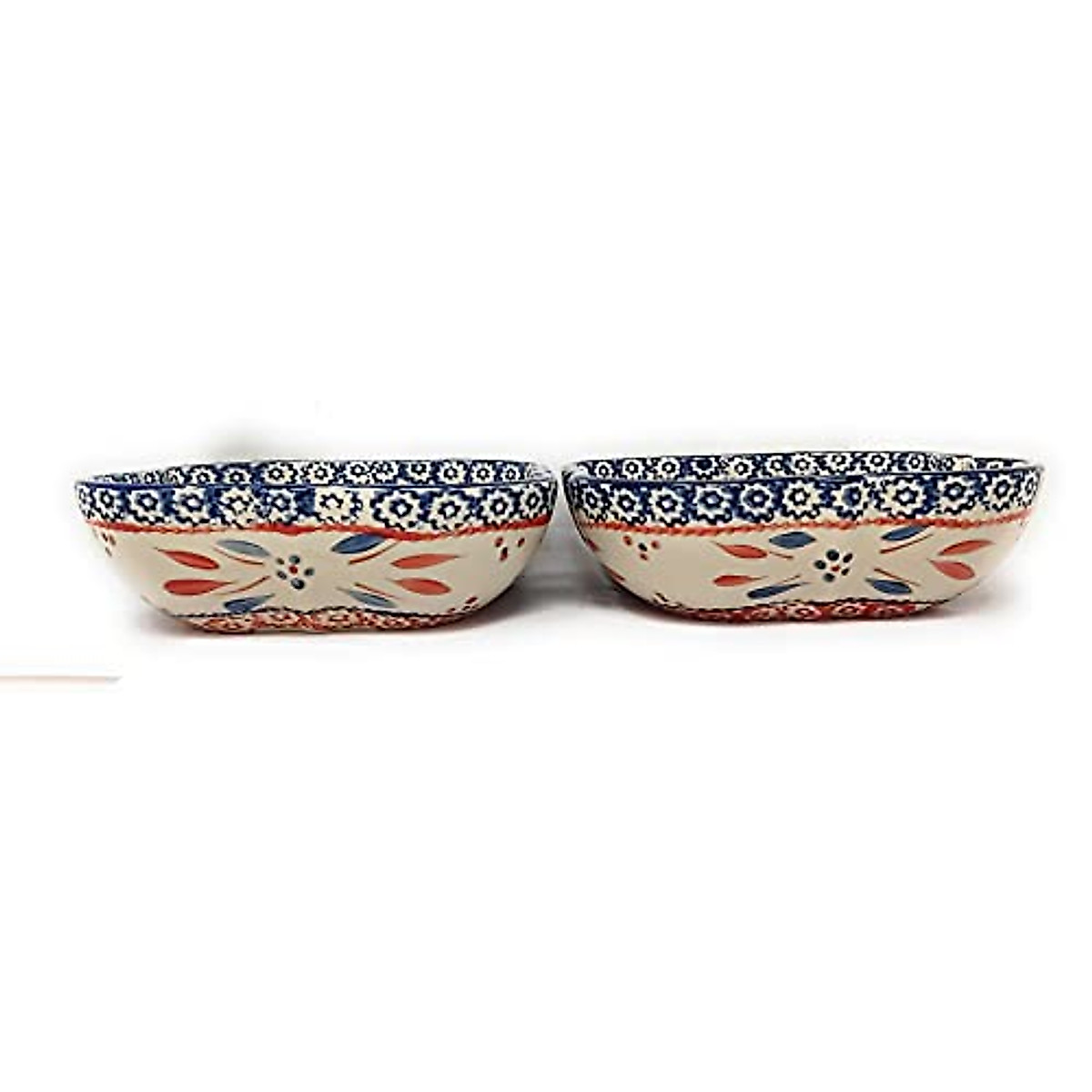 Temp-tations Set-of-2 Sculpted Square Soup, Cereal or Serving Bowls, Stoneware, 7.5" Diameter (Old World Fireworkfetti)