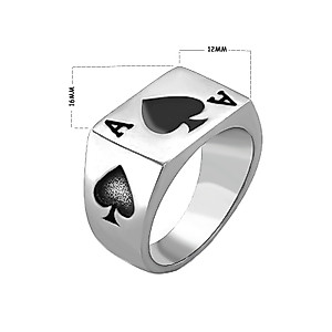 JAJAFOOK Biker Ring Mens Womens Solid Polished Stainless Steel Signet Ring Poker Spade Ace Silver Black Size 5