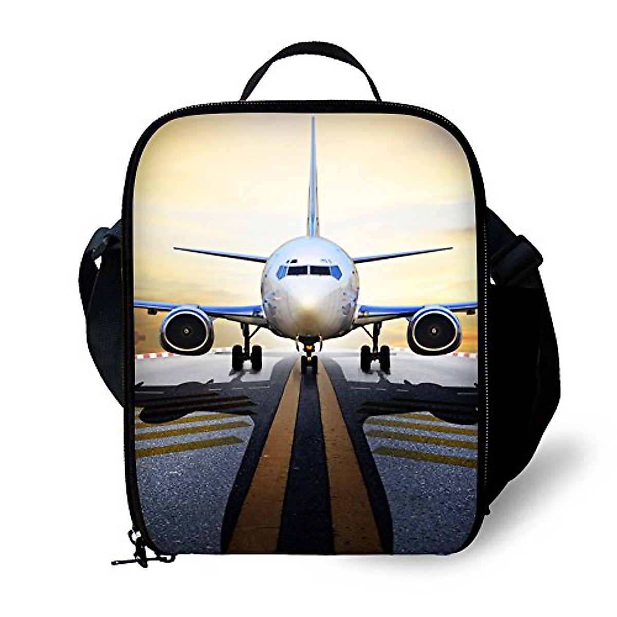 ANYFOCUS 3D Airplane Design Kids Lunch Bag Durable Insulated Lunchbox Small Black Lunch Box for Children Boys Girls Customized Cooler Bag with Adjustable Shoulder Strap