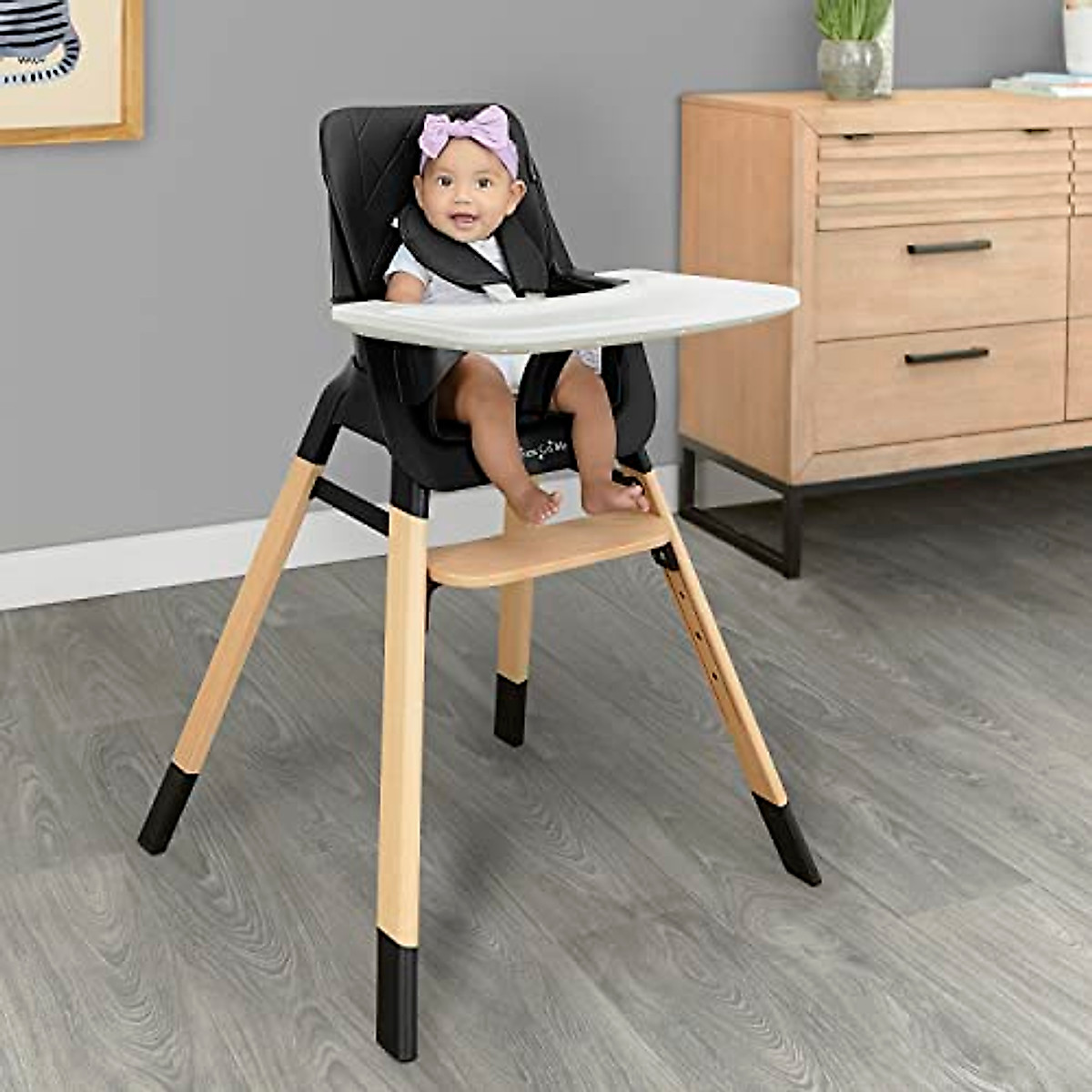 Dream On Me Nibble Wooden Compact High Chair in Black | Light Weight | Portable |Removable seat Cover I Adjustable Tray I Baby and Toddler