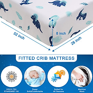 Wowelife Crib Bedding Set for Boys and Girls Blue, Premium 3-Piece Baby Bedding Set Dinosaurs, Nursery Crib Set, Breathable and Soft for Baby