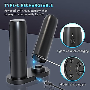 Rechargeable Electric Salt and Pepper Grinder Set, Adjustable Coarseness Automatic Salt or Pepper Mill Shakers, With Charging Base, USB Type-C Cable, LED Lights, One Hand Tact Switch Operation
