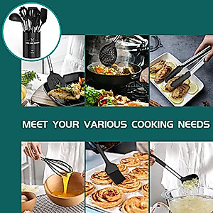 Silicone Cooking Utensil Set, Umite Chef 15pcs Silicone Cooking Kitchen Utensils Set, Non-stic - Best Kitchen Cookware with Stainless Steel Handle - Black