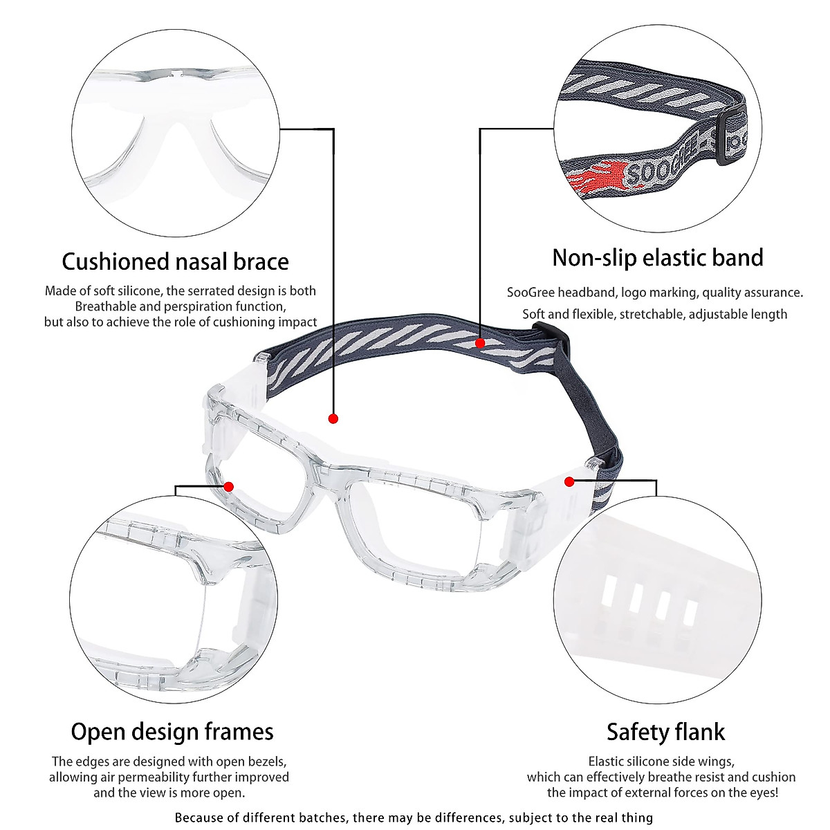 SooGree Sports Goggles Glasses Men Racquetball Basketball Football Eyewear Protective Glasses Shock Collision Lens Replaceable