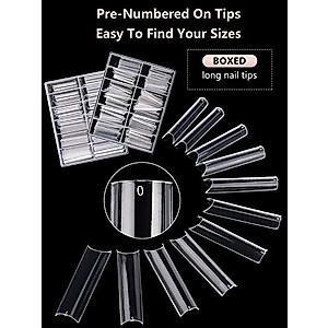 480Pcs Clear Nail Tips for Acrylic Nails Professional, XL Long C Curve Square & Coffin Nail Tips Set with 2 Nail Files, Half Cover Nail Extension Tips Artificial Acrylic Nail Tips for DIY Nail Art