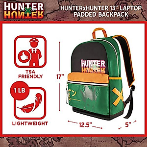 Concept One Hunter x Hunter 13 Inch Sleeve Laptop Backpack, Padded Computer Bag for Commute or Travel, Green