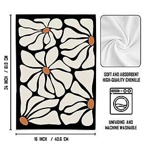 WFSM Boho Floral Kitchen Towels Set of 2- Black Floral Hand Towels, Beige Dish Towels, Decorative Kitchen Towels, Botanical Decorative Kitchen Towels, Boho Hand Towels for Bathroom, 16×24 Inches