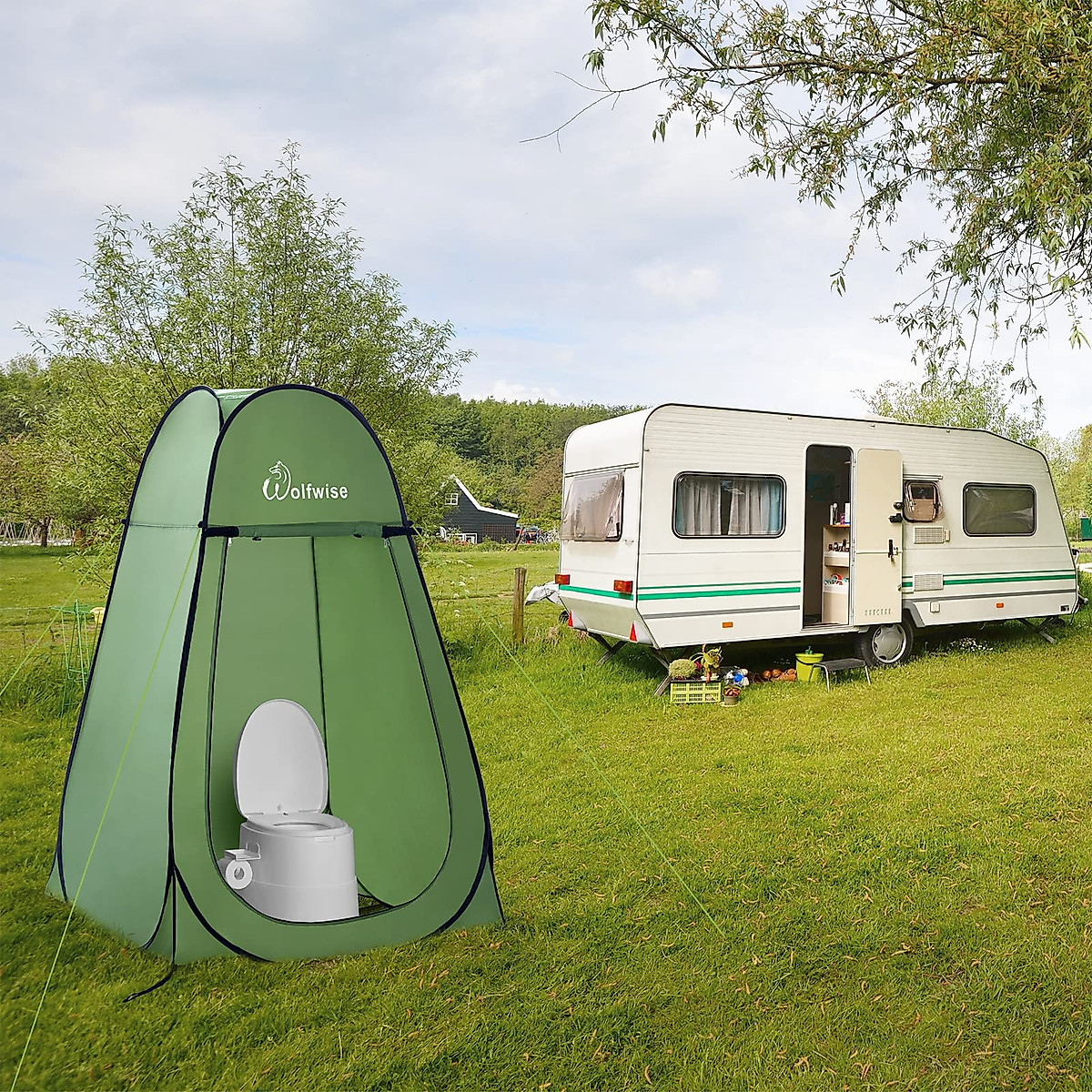 WolfWise Portable Pop Up Privacy Shower Tent Spacious Changing Room for Camping Hiking Beach Toilet Shower Bathroom Green