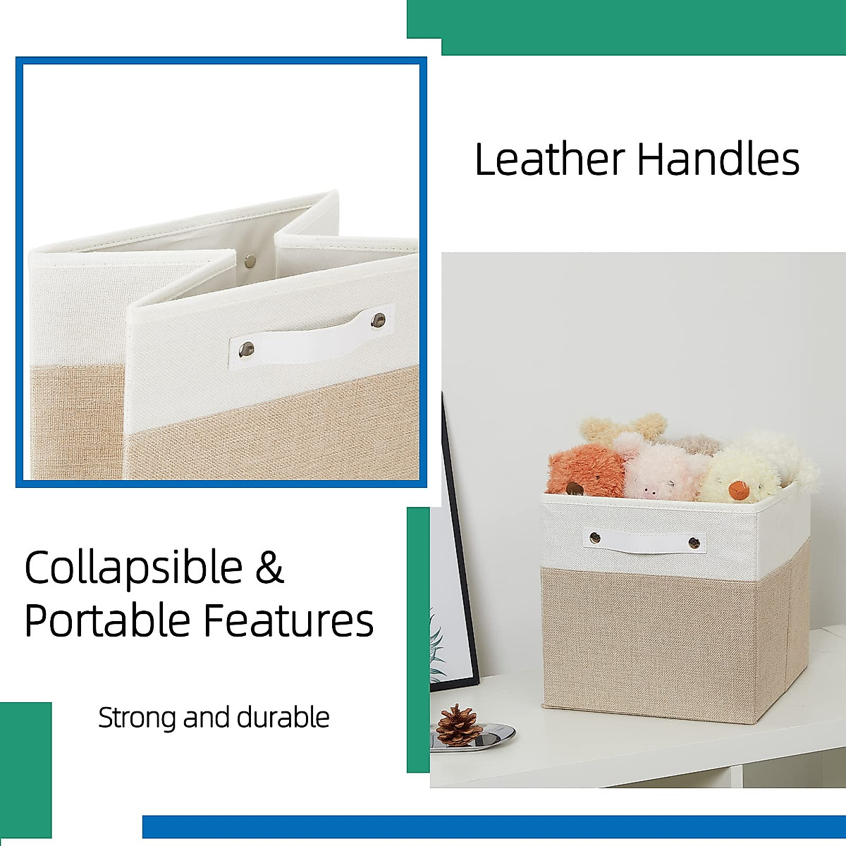 Bidtakay Cubes Baskets for Organizing 11 X 11 X 11 inch Collapsible Fabric Storage Boxes 4 Pack Stackable Beige Cube Storage Organizer Bins For Home Closet Shelves Office Bedroom Nursery Toy Storage