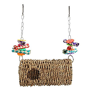 Parrot Grass Woven Tunnel Bird Chewing Relaxing Swing Bird Woven House Toy with Hole Birdcage Accessories for Cockatiel Budgie Hamster