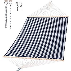 SUNCREAT Hammocks 15 FT Quick Dry Hammock Double Size with Hardwood Spreader Bar, 2 Person Hammock for Outdoor Patio Yard Poolside, 450 lbs Capacity, Blue