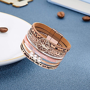 Gifts for Teenage Girls, Inspirational Leopard print rose gold leather Wrap Boho Bracelets for Women,Easter Christmas Birthday Jewelry Gifts for Teen Girls