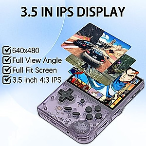 Anbêrnic RG35XX Handheld Emulator Pocket Retro Handheld Game Console, 3.5 Inch IPS Screen Linux System Built-in 64G TF Card 5474 Classic Games Support HDMI TV Output (Transparent Purple1)