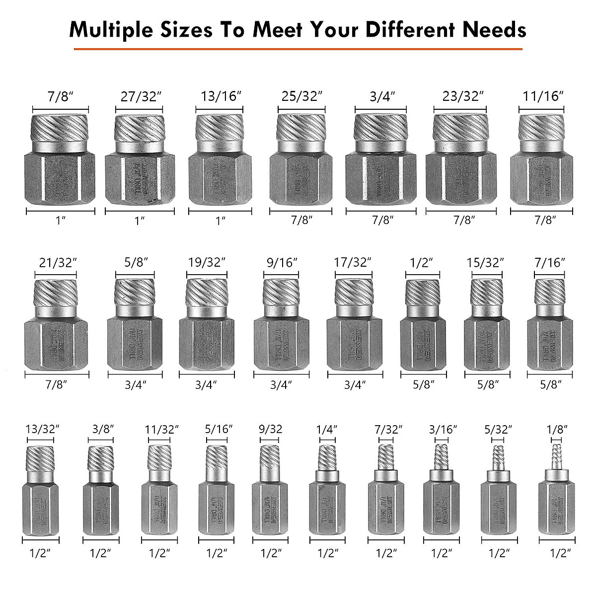 XEWEA 25Pcs Screw Extractor Set Hex Head Multi-Spline Easy Out Bolt Extractor Set, Chrome Molybdenum Alloy Steel Heavy Duty Metric EZ Out Rounded Screw Remover