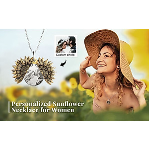 Personalized Sunflower Necklace for Women Girls Custom You are My Sunshine Necklace Sunflower Locket Jewelry Pendant with Name Personalized Necklace (Photo Locket)