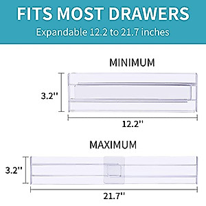 Drawer Dividers Organizers 8 Pack, Vtopmart Adjustable 3.2" High Expandable from 12.5-21.7" Kitchen Drawer Organizer, Clear Plastic Drawers Separators for Clothing, Kitchen Utensils and Office Storage