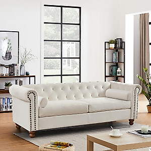 LAVHOME Classic Traditional Living Room Upholstered high-tech Surface/Chesterfield Tufted Fabric Sofa Couch, Large-White