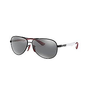 Ray-Ban RB8313M Scuderia Ferrari Collection Aviator Sunglasses, Black/Grey Mirrored Silver, 61 mm
