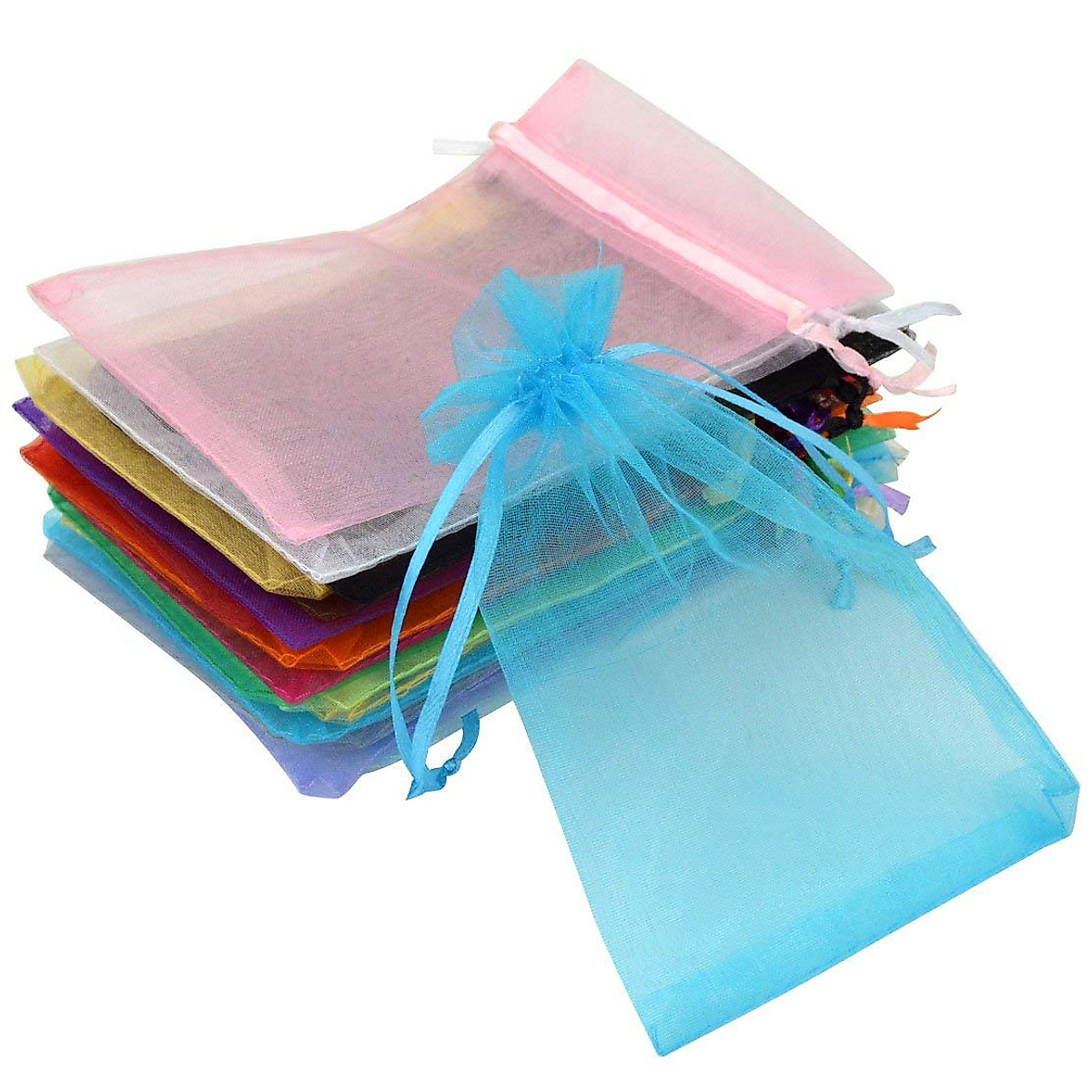 Tojwi 50pcs Organza Bags-Mix Color 3.54''x4.33''(9x11cm) Satin Drawstring Organza Pouch Wedding Party Favor Gift Bag Jewelry Watch Bags