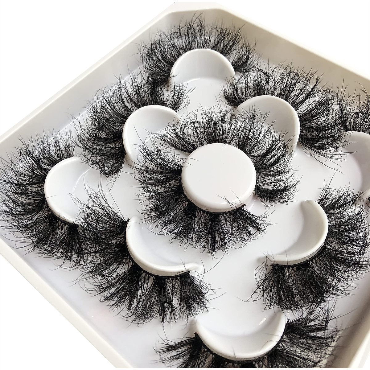False Eyelashes Pooplunch Fluffy 25MM Dramatic Faux Mink Lashes 5 Pairs Pack 8D Thick Long Crossed Fake Eye Lashes Multipack