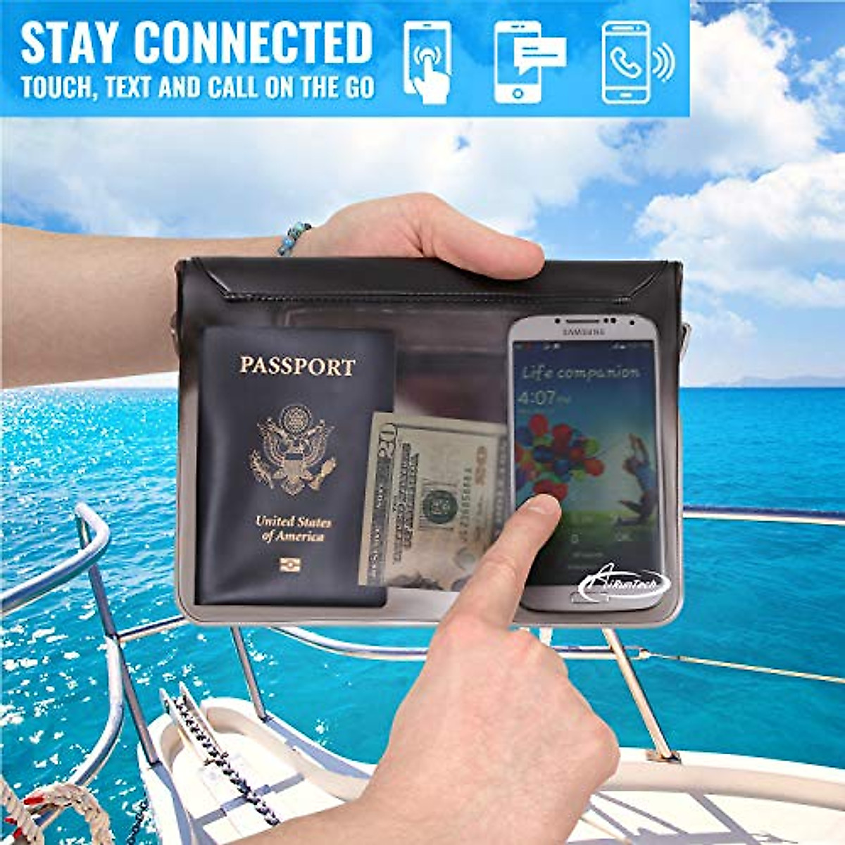 AiRunTech Waterproof Pouch with Waist Strap (2 Pack) | Adjustable Waterproof Dry Fanny Bag for Boating Swimming Kayaking Surfing | Beach Cruise Travel Accessories Essentials Vacation Must haves