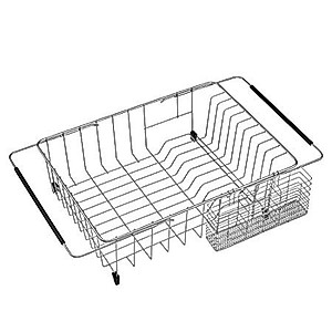 Slideep Cutlery Utensil Silverware Drying Rack, Flatware Storage Solution Basket with Hooks for Kitchen Dish Drainer Dish Drying Rack, RustProof 304 Stainless Steel