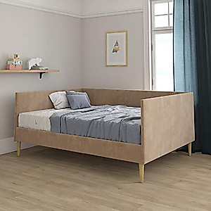 DHP Franklin Mid Century Upholstered, Full Size, Tan Velvet Daybed,