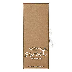 Creative Brands Corrugated Book Box Gift Set by Faithworks, 2-Piece, Wedding Cake Server & Knife - Champagne Gold