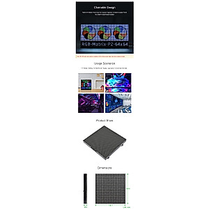 RGB Full-Color LED Matrix Panel, 64×64 RGB LED Matrix Panel - 2mm Pitch for for Raspberry Pi 4B+ 4B 3B+ 3B 2B+ Zero W WH 2 W Pico ESP32 Ardui Adjustable Brightness