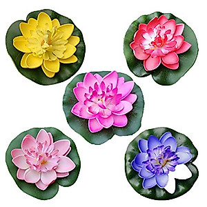 ifundom 5Pcs Lily Pads for Ponds, Artificial Lotus- Water Lily Pads Leaves & Floating Foam Lotuses for Garden Fish Pond Aquarium Pool Wedding Decor
