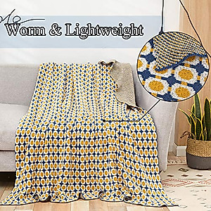Throw Blanket Ultra Soft Natural Knitted Blanket Home Decor Bedding Blankets Cozy Knit Throw Blanket for Couch Sofa Bed Beach Picnic All Seasons (Yellow & Blue)