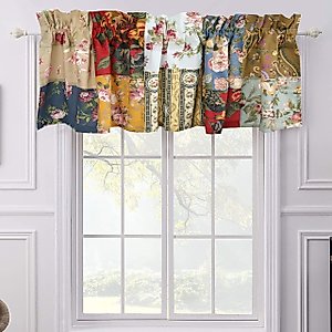 Cozy Line Home Fashions Country Garden Fall Flowers Paisley Brooch Multi-Color Red Blue Beige Quilt Bedding Set and Accessories, Window Treatments Light Filtering Rod Pocket, Valance