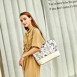 Women Fashion Synthetic Leather Handbags Tote Bag Shoulder Bag Top Handle Satchel Purse Set 4pcs