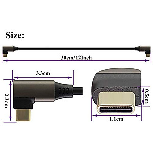AAOTOKK 90 Degree USB 3.1 Type C Cable Right & Left Angled 3.1 USB Type C Male 4K@60Hz Gen 2 Extension Cable Supports Charging,Data,Audio,Video Cable for Laptop & Tablet & Mobile Phone.(0.3M/1Ft)