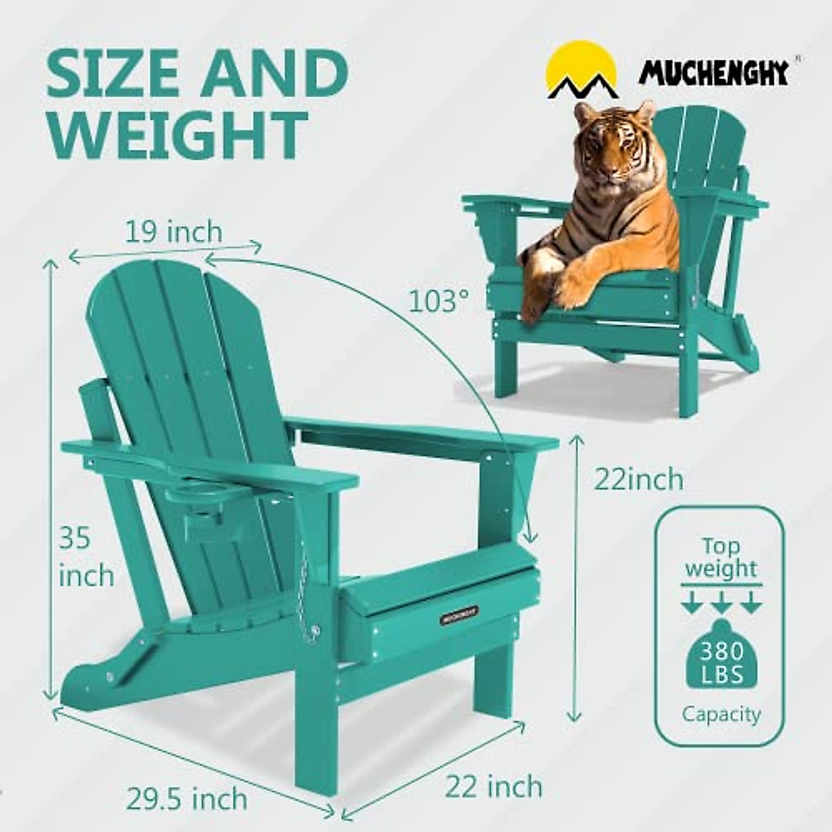 MUCHENGHY Folding Adirondack Chairs, Patio Chairs, Lawn Chairs, Outdoor Chairs, Adirondack Chair Plastic, Fire Pit Chairs, Weather Resistant with Cup Holder for Deck, Backyard, Garden(Lake Blue)
