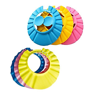 NUOBESTY Bath Cap, Adjustable Durable Waterproof Elastic Ring Hat Shampoo Bath Shower Cap Wash Hair Shield Direct Visor Caps for Kids Toddler Baby Newborn - 6Pcs