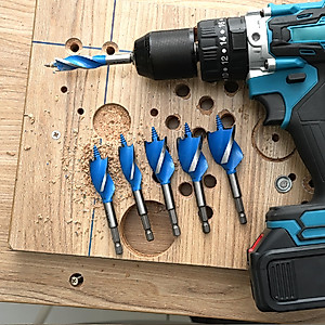 GMTOOLS Auger Drill Bit Set for Wood, ‎1/2", 5/8", 3/4", 7/8", 1" and 1-1/8" Inch Size, 6-Piece Impact Wood Drill Bit with Hex Shank Quick Change for Hardwood and Softwood, Plastic, etc