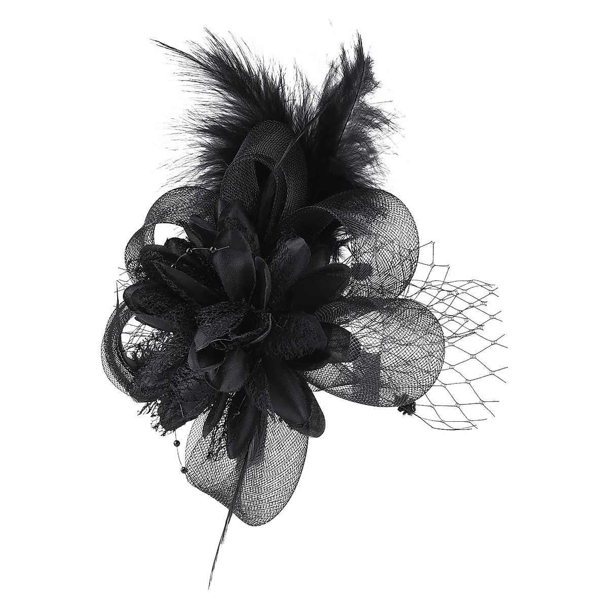 Feather Fascinators Hat for Women Wedding Headwear Flower Cocktail Church Derby Hat for Girls and Women Black
