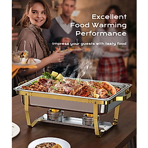Chafing Dishes for Buffet 4 Pack, 8QT [Elegant Gold and Silver Colors] Stainless Steel Chafing Dish Buffet Set [Sturdy and High Grade] Chafers and Buffet Warmers Sets for Any Party with Complete Set