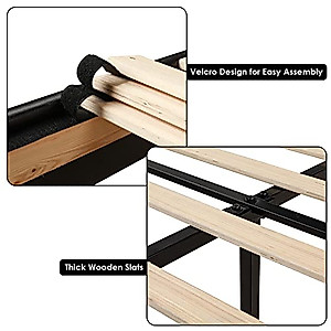 Queen Bed Frame with 2 Storage Drawers, Leather Upholstered Platform Bed Frame with Button Tufted Headboard, Wooden Slats and Adjustable Headboard Mattress Foundation, No Box Spring Needed, Black